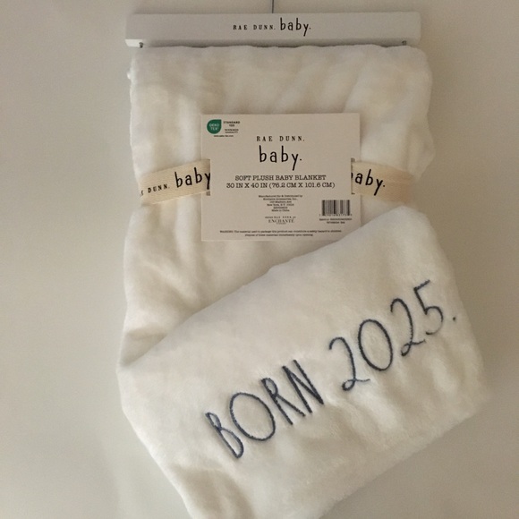 Rae Dunn | Other | New Rae Dunn Born 225 Baby Blanket White Plush With ...